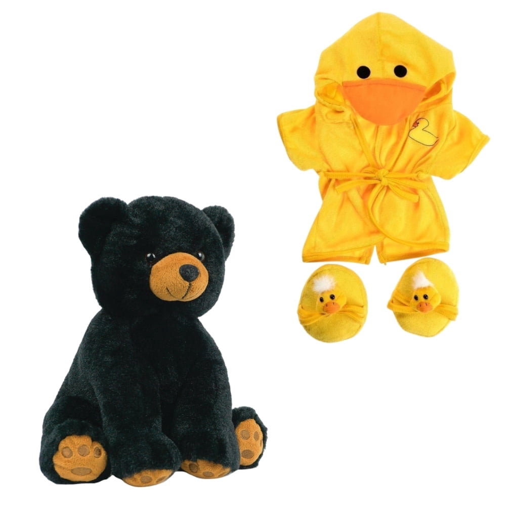 Plush Gear Black Bear with Duck Robe & Slippers Outfit 16 Inch Stuffed ...