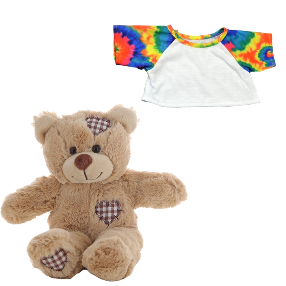 Plush Gear Brown Patches Bear 8" Plush Toy with Tie Dye SpecialTee - Soft and Cuddly Bear for ...