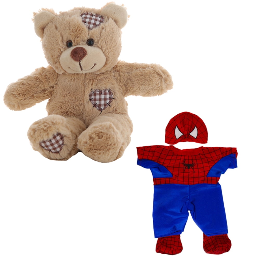 Plush Gear Brown Patches Bear 8" with Spidey Teddy Costume – Soft Plush ...