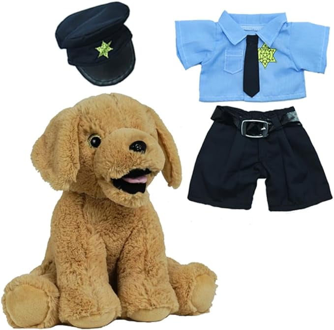 Plush Gear Tan Lab Dog with Police Officer Plush Toy, Super Soft Dog ...