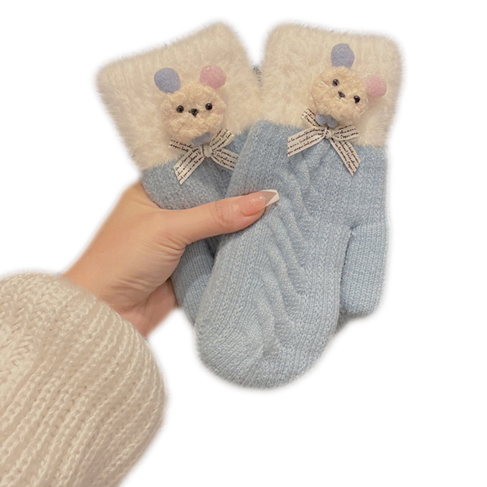 Plush Gloves Furry Glove Cartoon Fleece Lined Mittens Full FInger ...