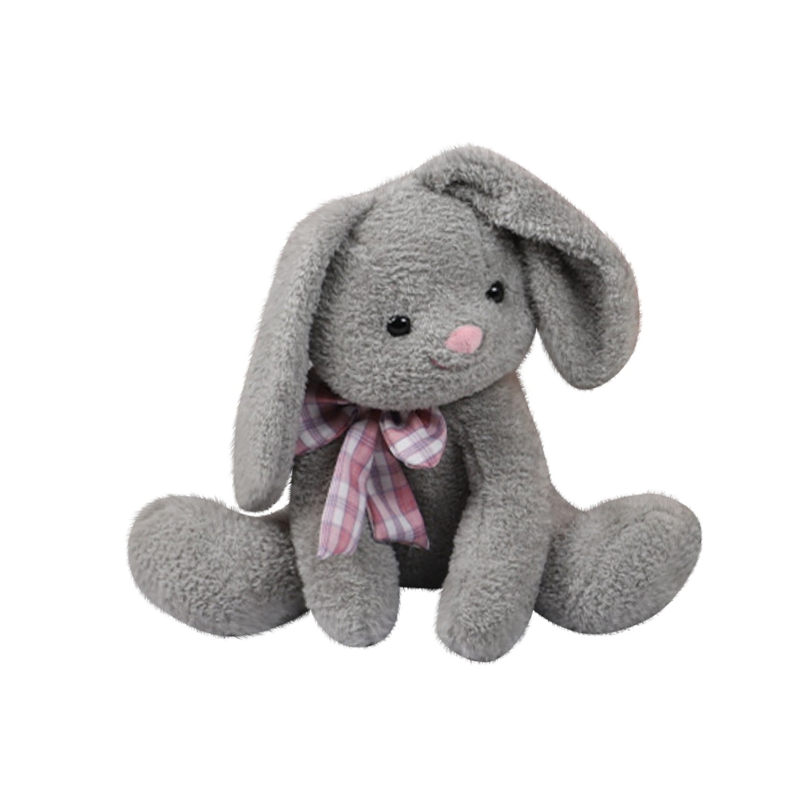 Plush Grey Bunny Stuffed Animal Toy with Long Ears and Pink Bow, Soft ...