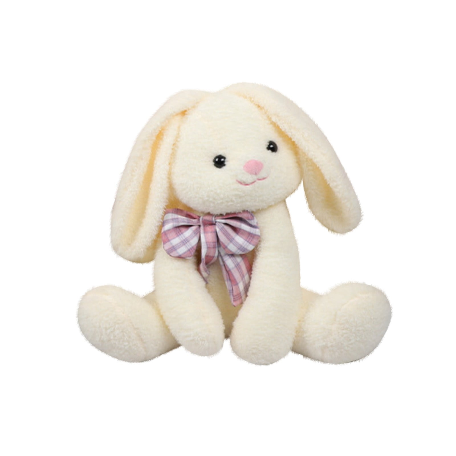 Plush Grey Bunny Stuffed Animal Toy with Long Ears and Pink Bow, Soft ...