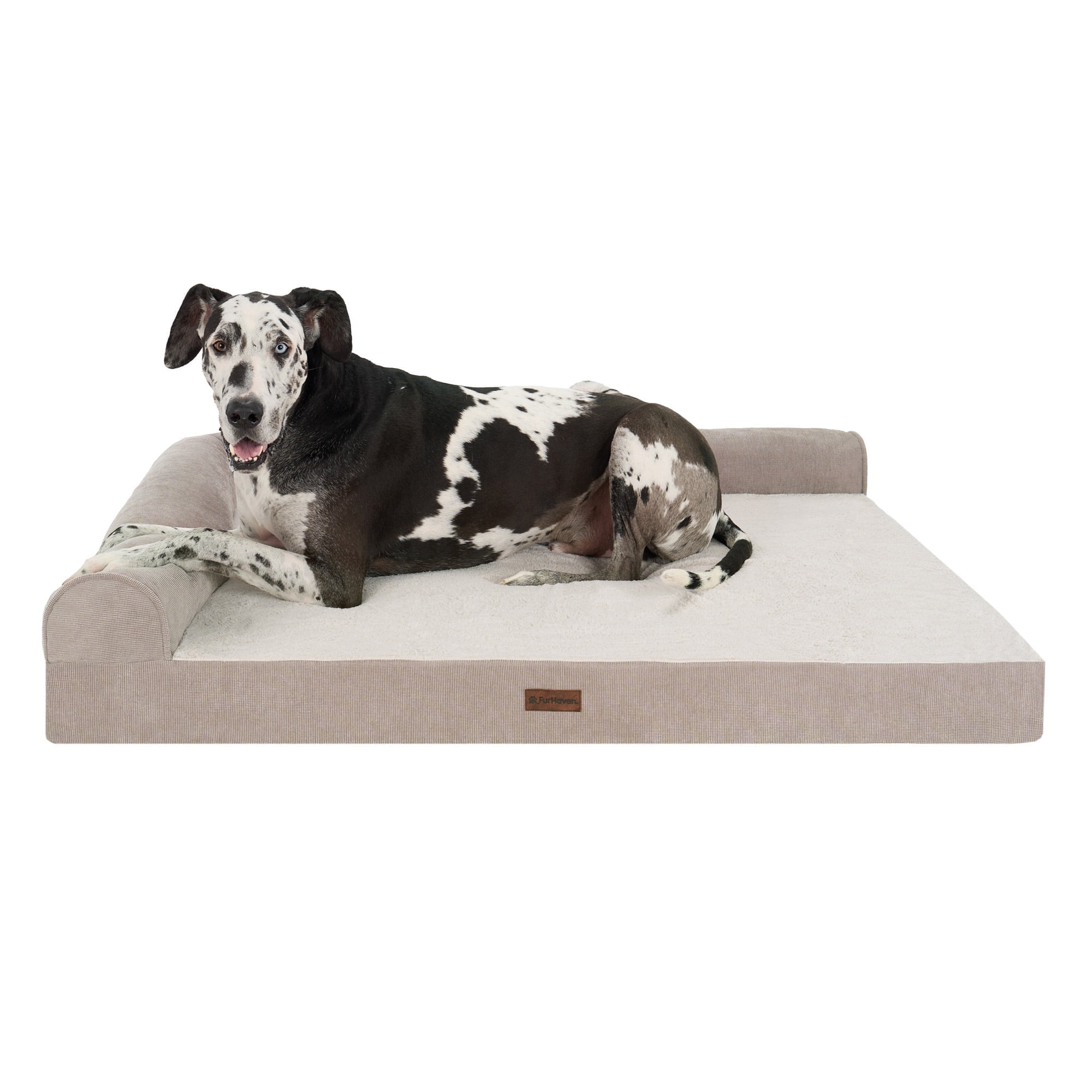 Plush & Grid Cord Orthopedic Deluxe L-Chaise Pet Bed for Dogs and Cats ...