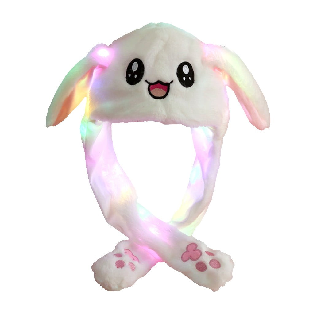 Plush Hat Ear Moving Jumping Cap Cartoon Style LED Glowing Hat Women ...