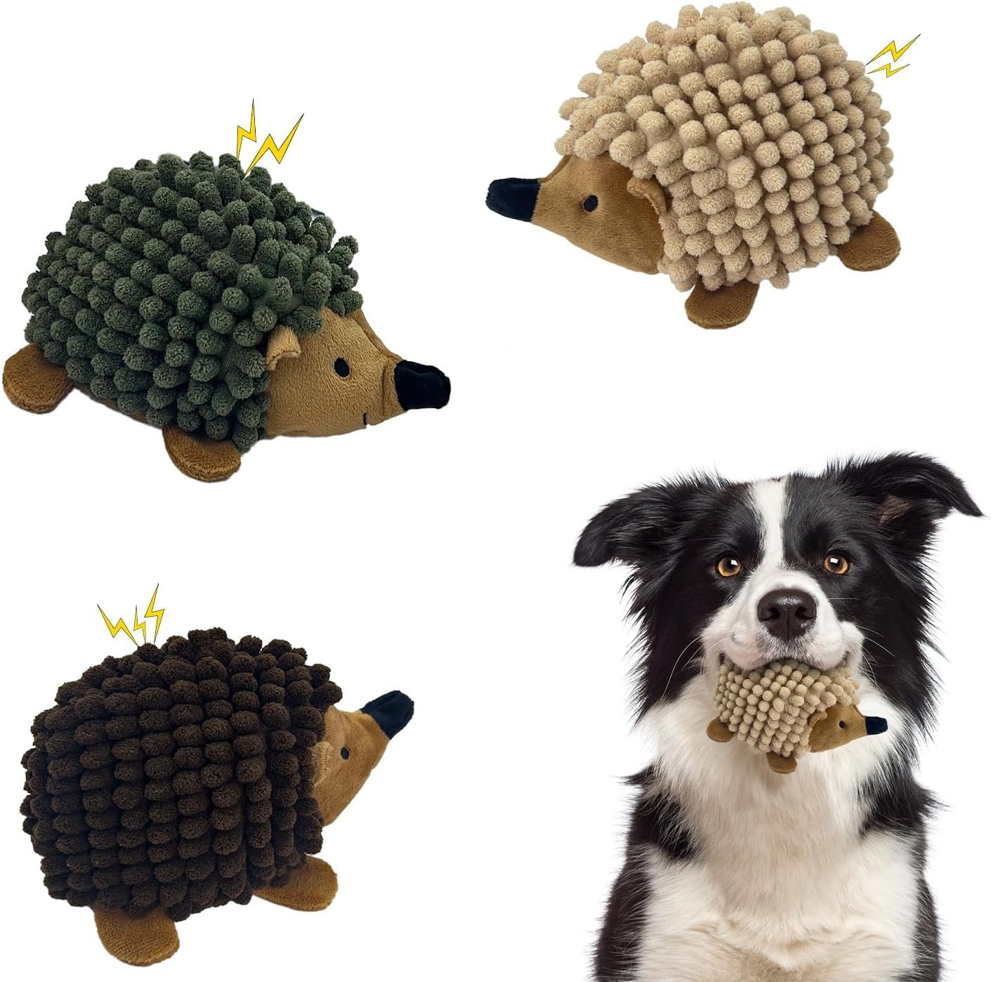 Plush Hedgehog Dog Toys 3 PCS - Squeaky No-Stuffing Hedgehog for Small ...