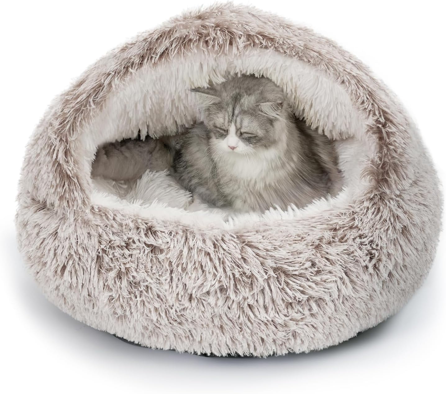 Plush Hooded Cat Bed, Calming Nest, Self-Warming Cave, Cozy Pod for ...