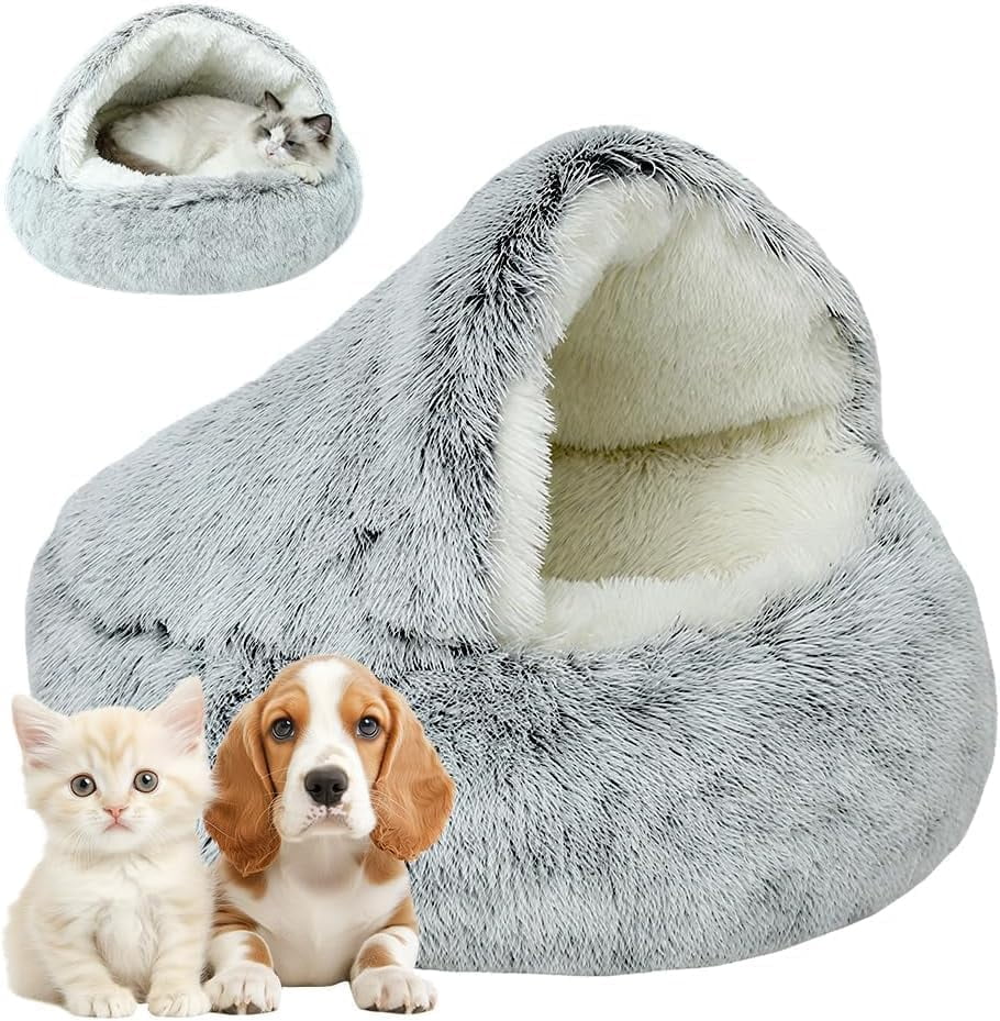 Plush Hooded Cat Bed, Cat Beds for Indoor Cats, Cozy Pod for Indoor ...