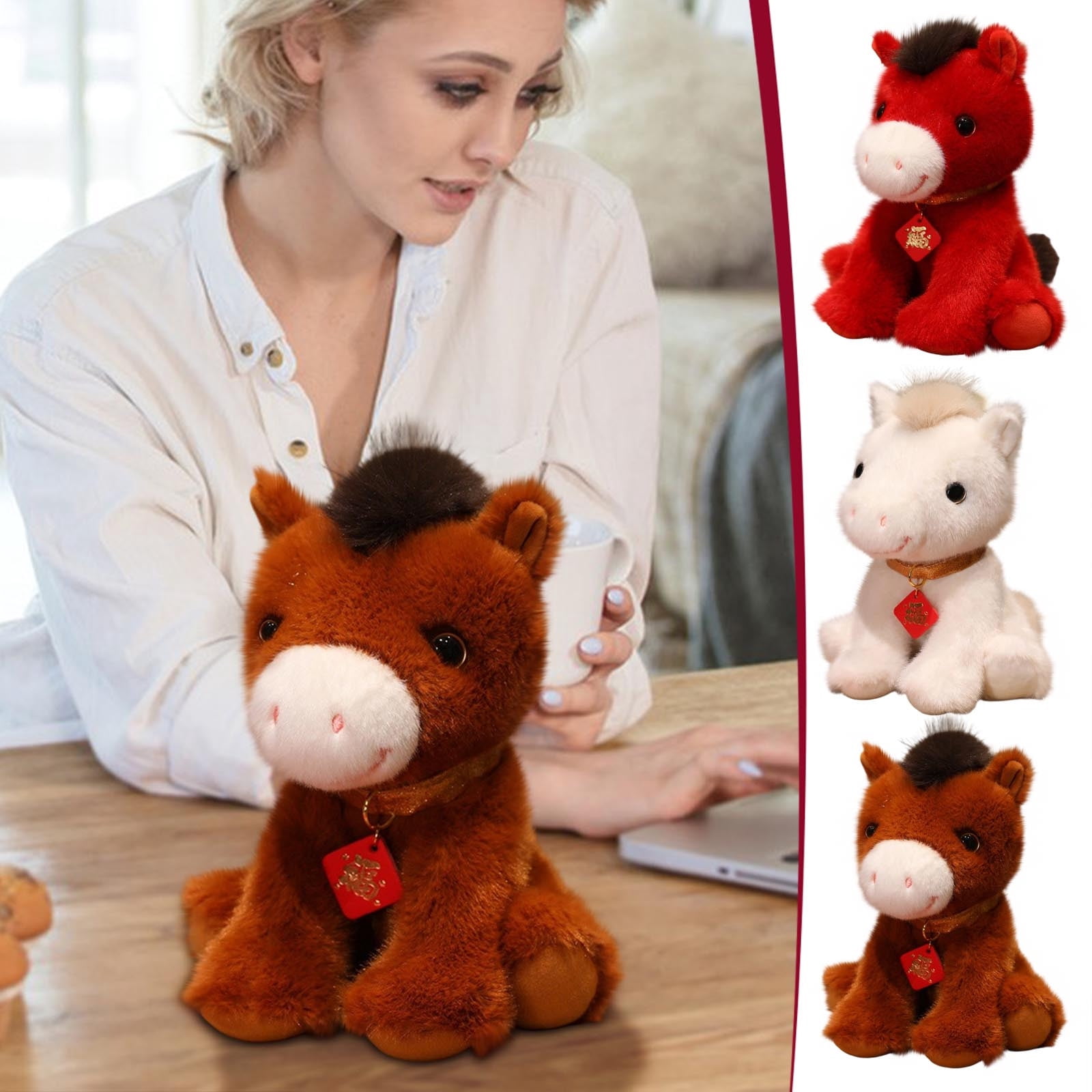 Plush Horse Toy Figurine Little Horse Doll Stuffed Animal Soft Cuddly ...