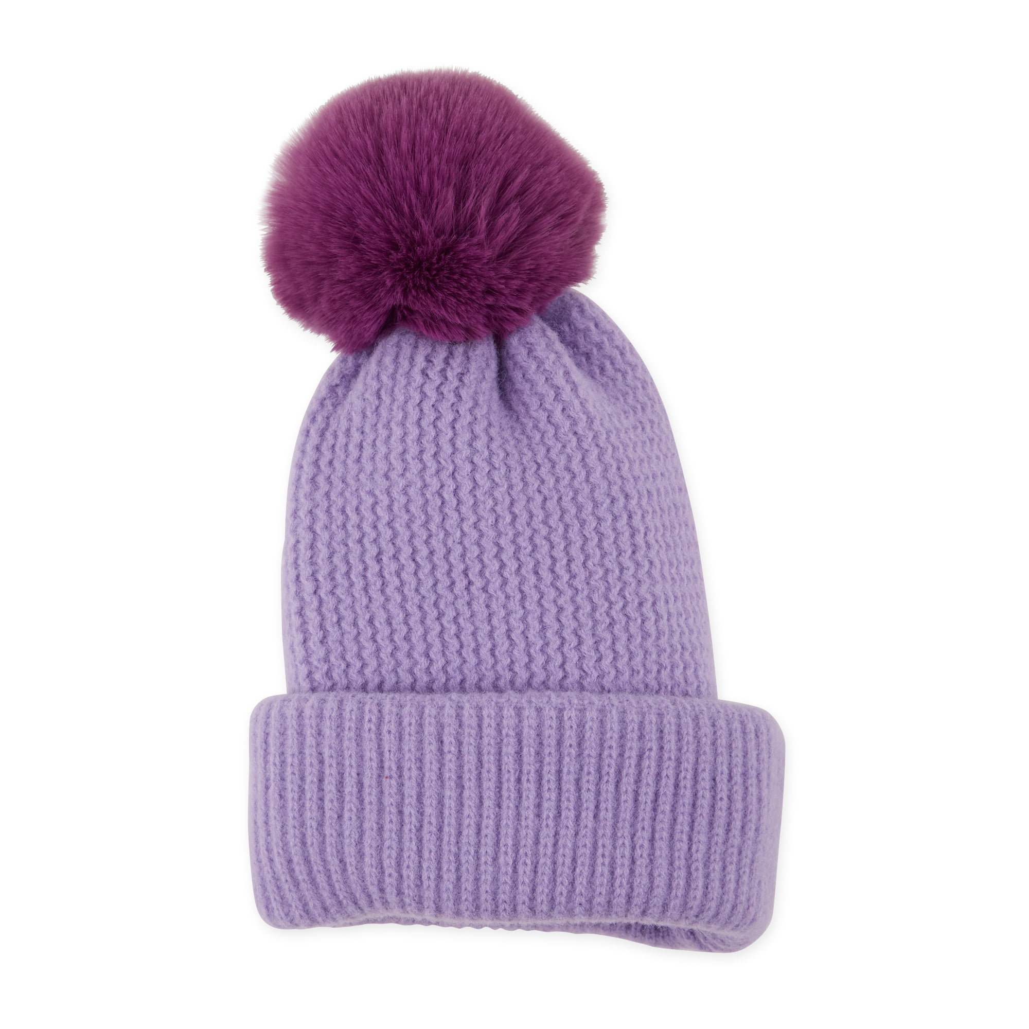 Plush Knit Pom Pom Beanie, Purple - Walmart Business Supplies