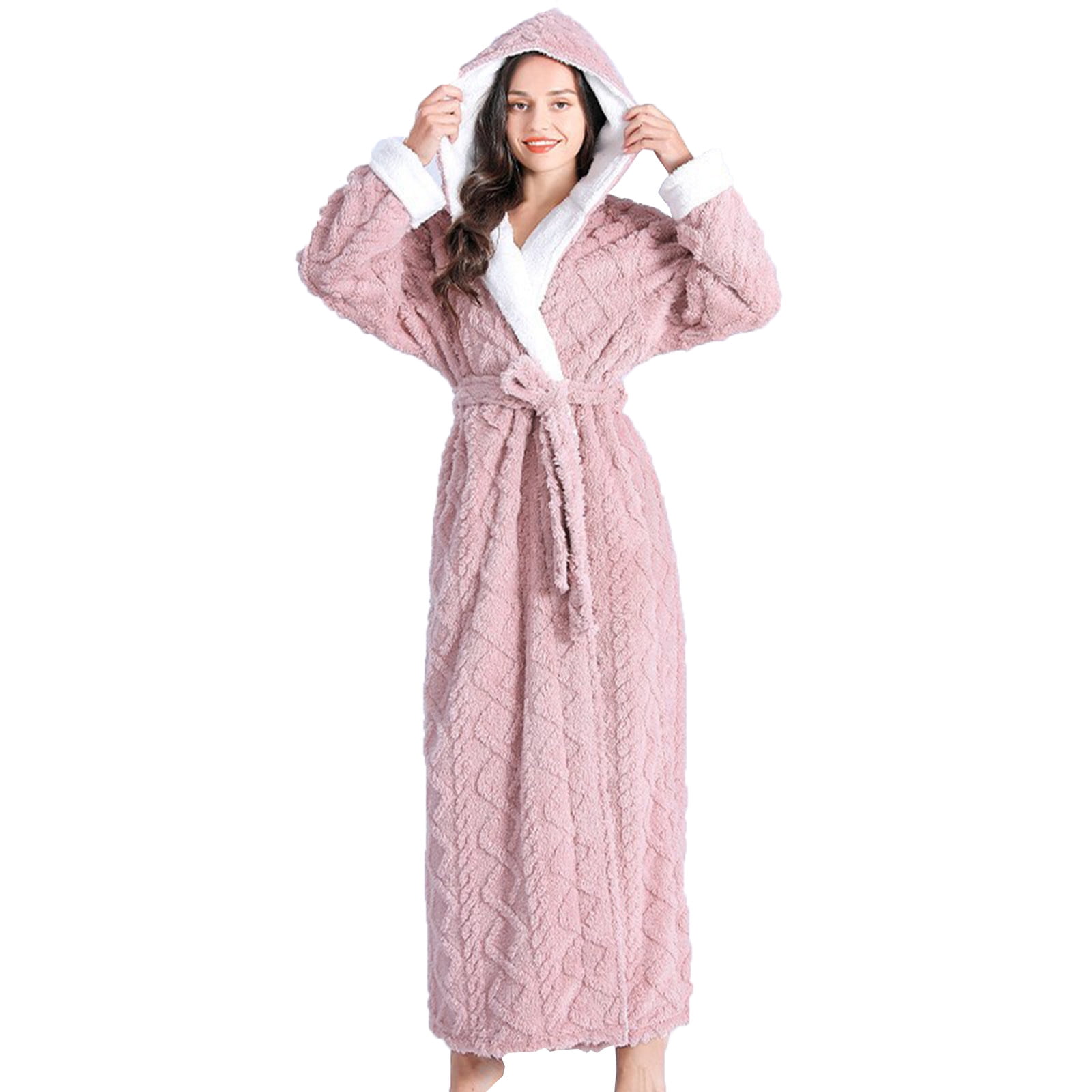 Plush Long Hooded Robe for Women Flannel Fleece Thick Full Length ...