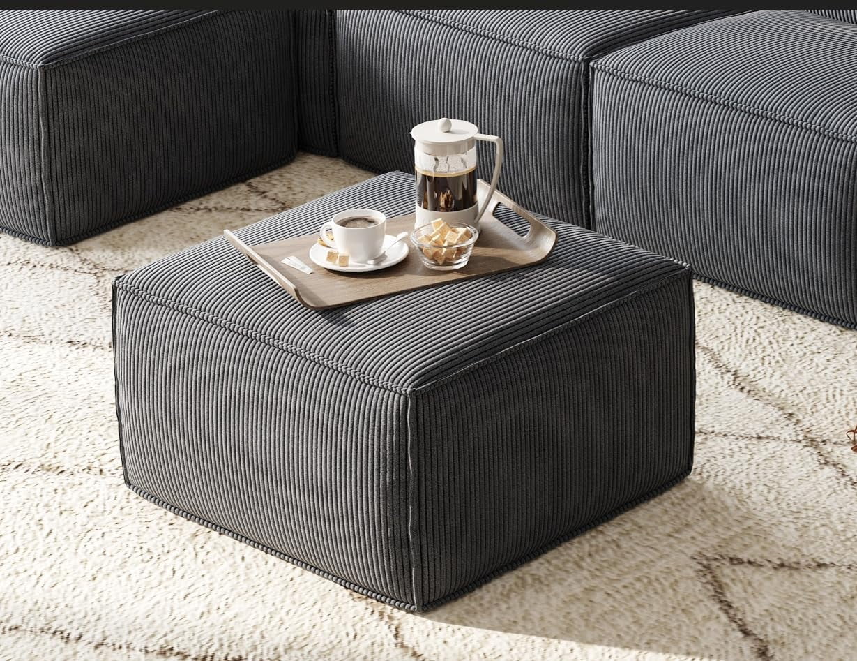 Plush Modular Sectional Sofa with Ottoman, Soft Corduroy Cloud Couch ...