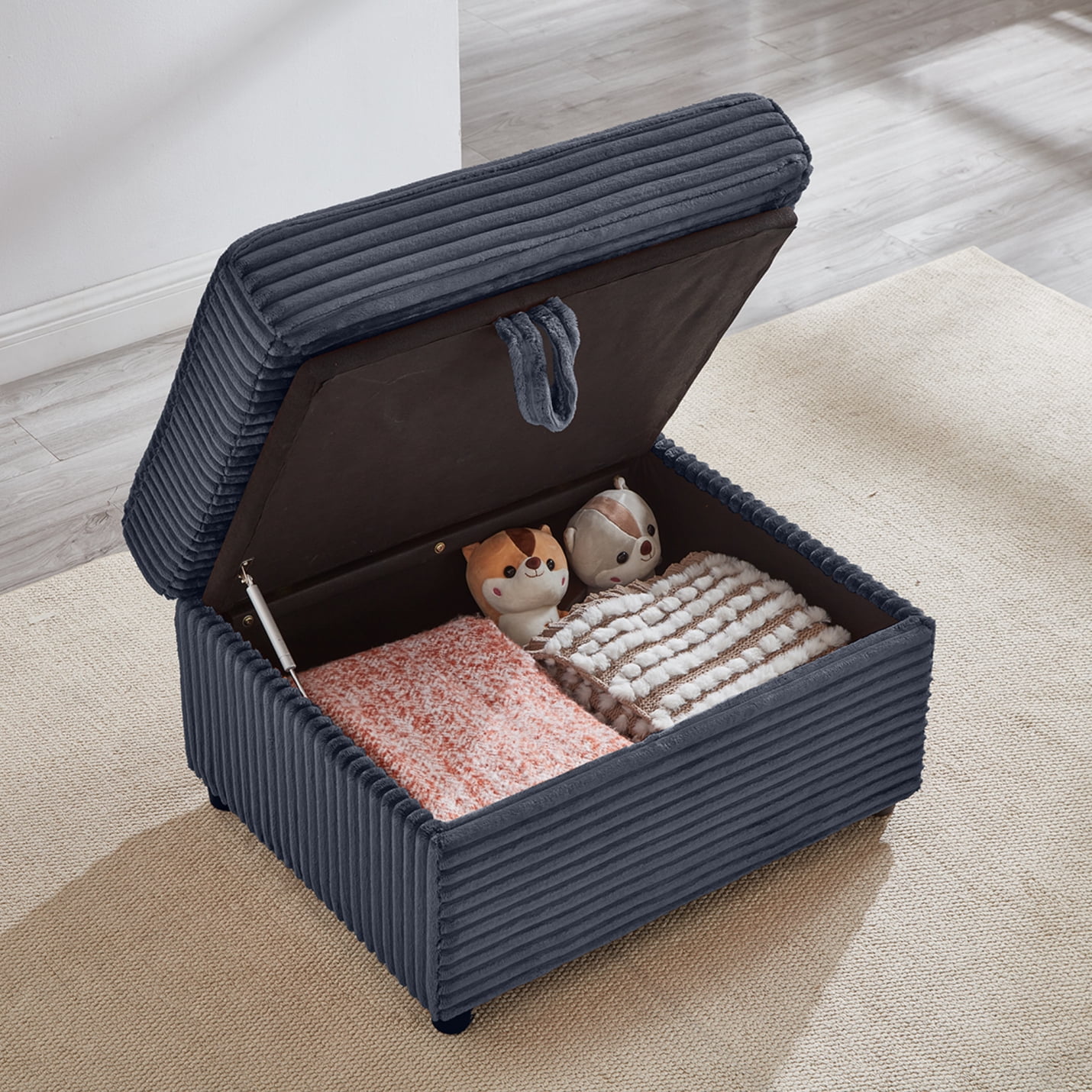 Plush Multifunctional Chaise Lounge Sofa with Storage Ottoman and Table ...