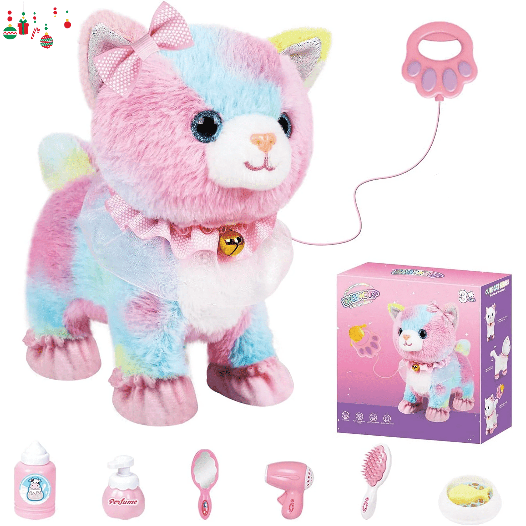 BTEPSGA Plush Pet Toy Cat with Remote Control Leash Electronic Plush ...