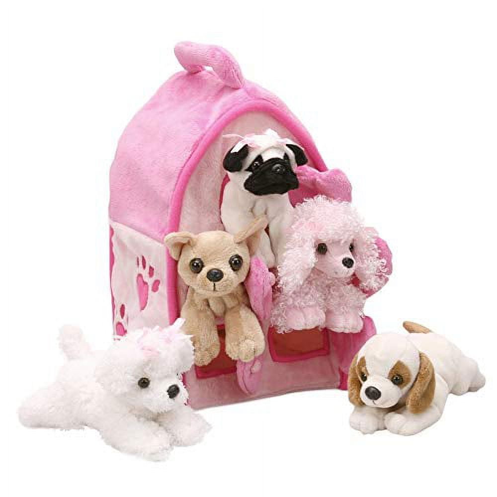 Plush Pink Dog House with Dogs - Five (5) Stuffed Animal Dogs in Pink ...