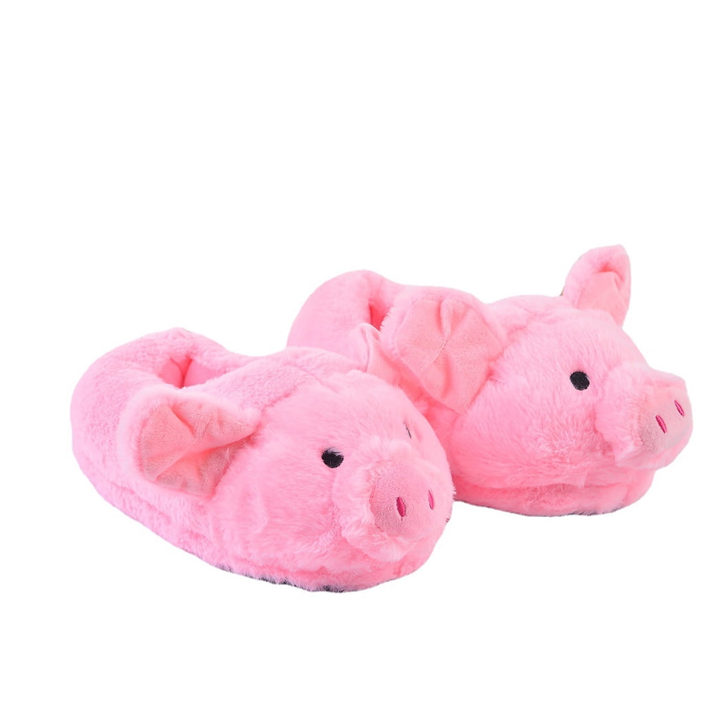 Plush Pink Pig Slippers Winter Warm Stuffed Animal Slippers for Women ...
