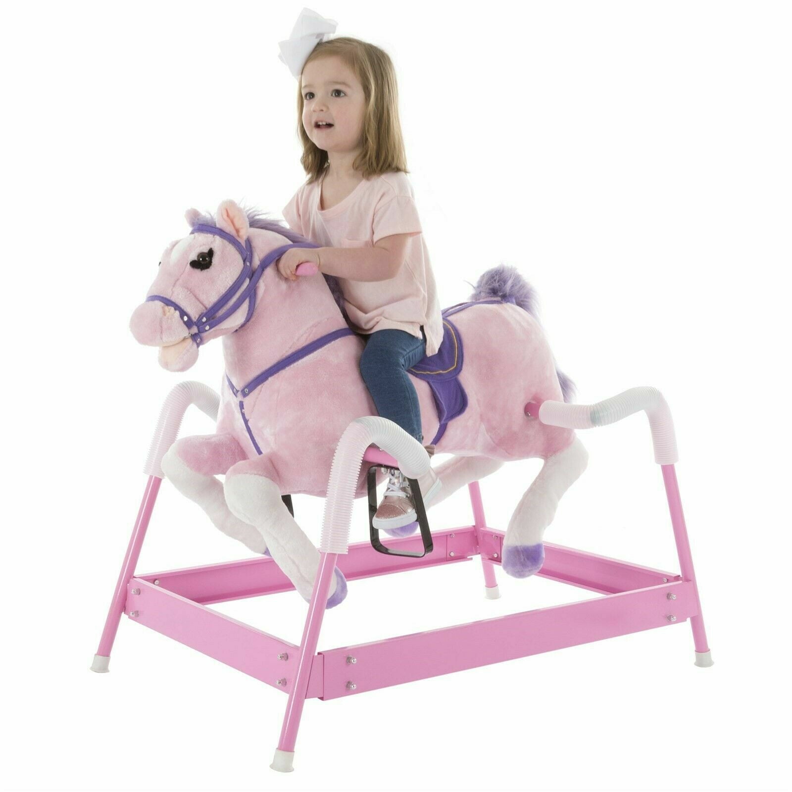 Plush Pink Rocking Riding Bouncing Horse Pony on Springs Galloping ...