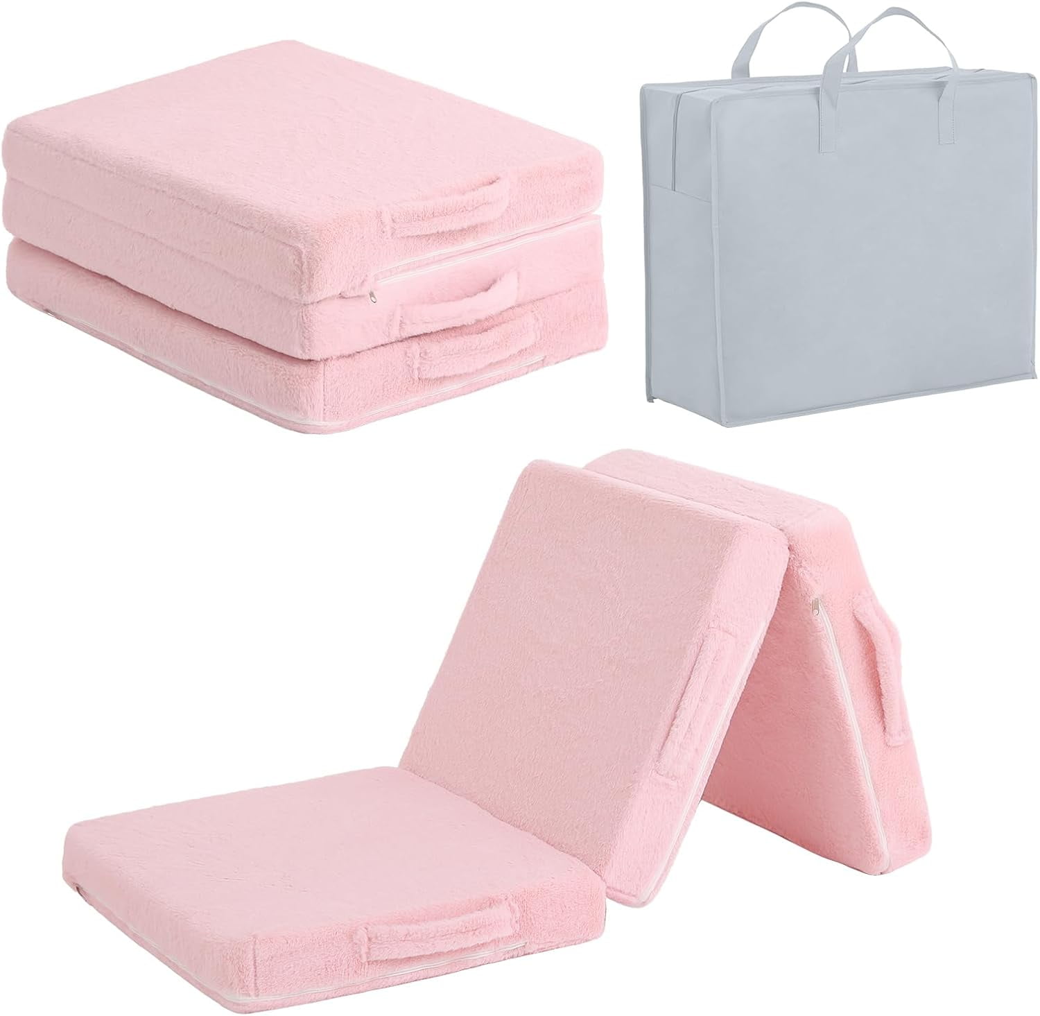 Plush Pink Toddler Foldable Floor Mattress, Small Nap Mat for Daycare ...