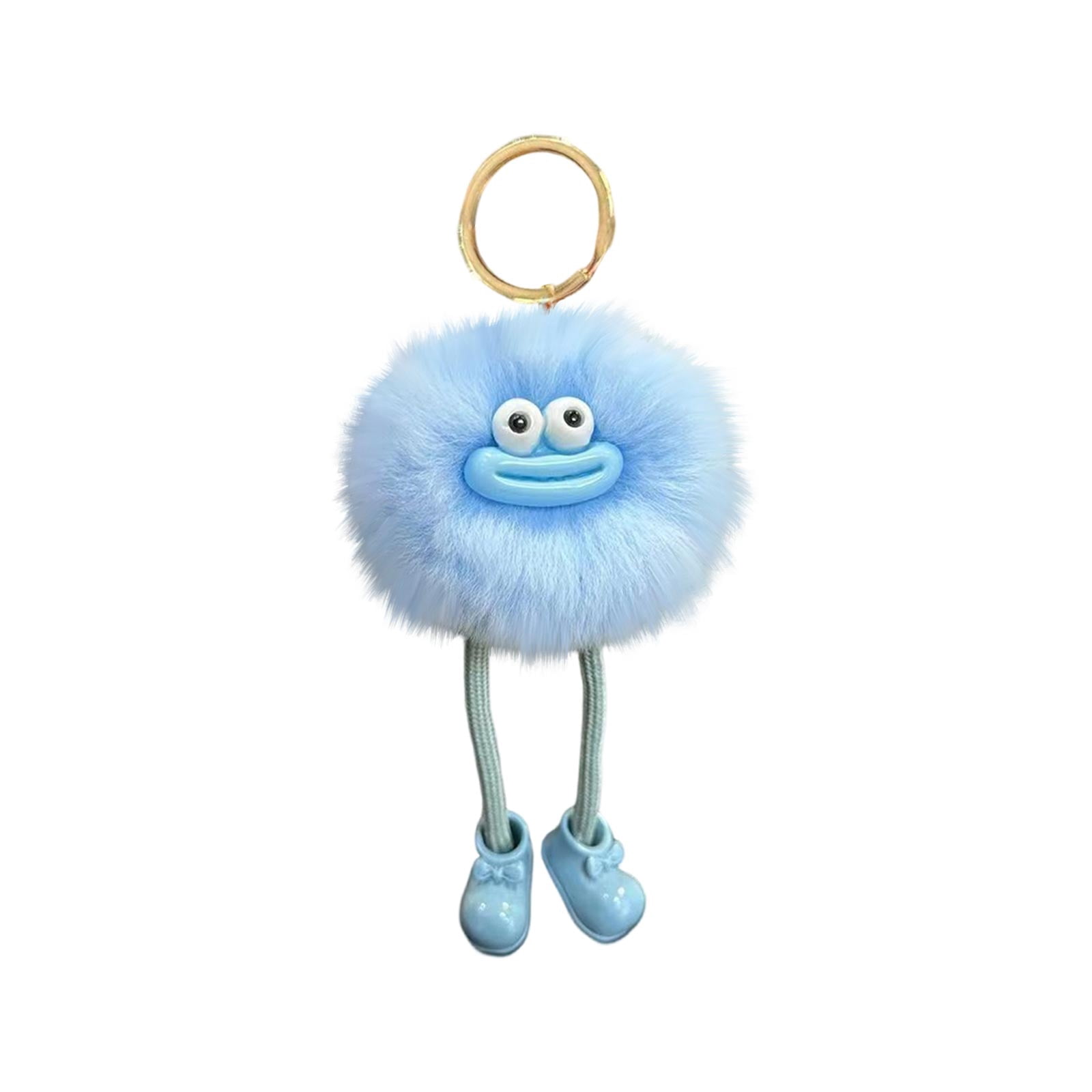 Plush Pom Pom Keychain with Cartoon Face and Long Legs Soft Faux Fur ...