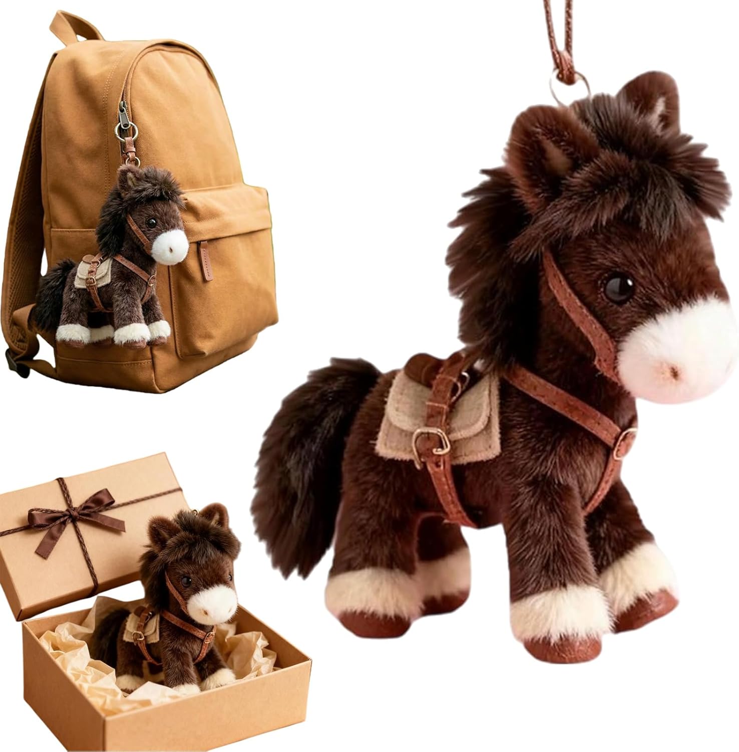 Plush Pony Bag Charm & Keychain, Soft Fluffy Stuffed Animal Pendant ...