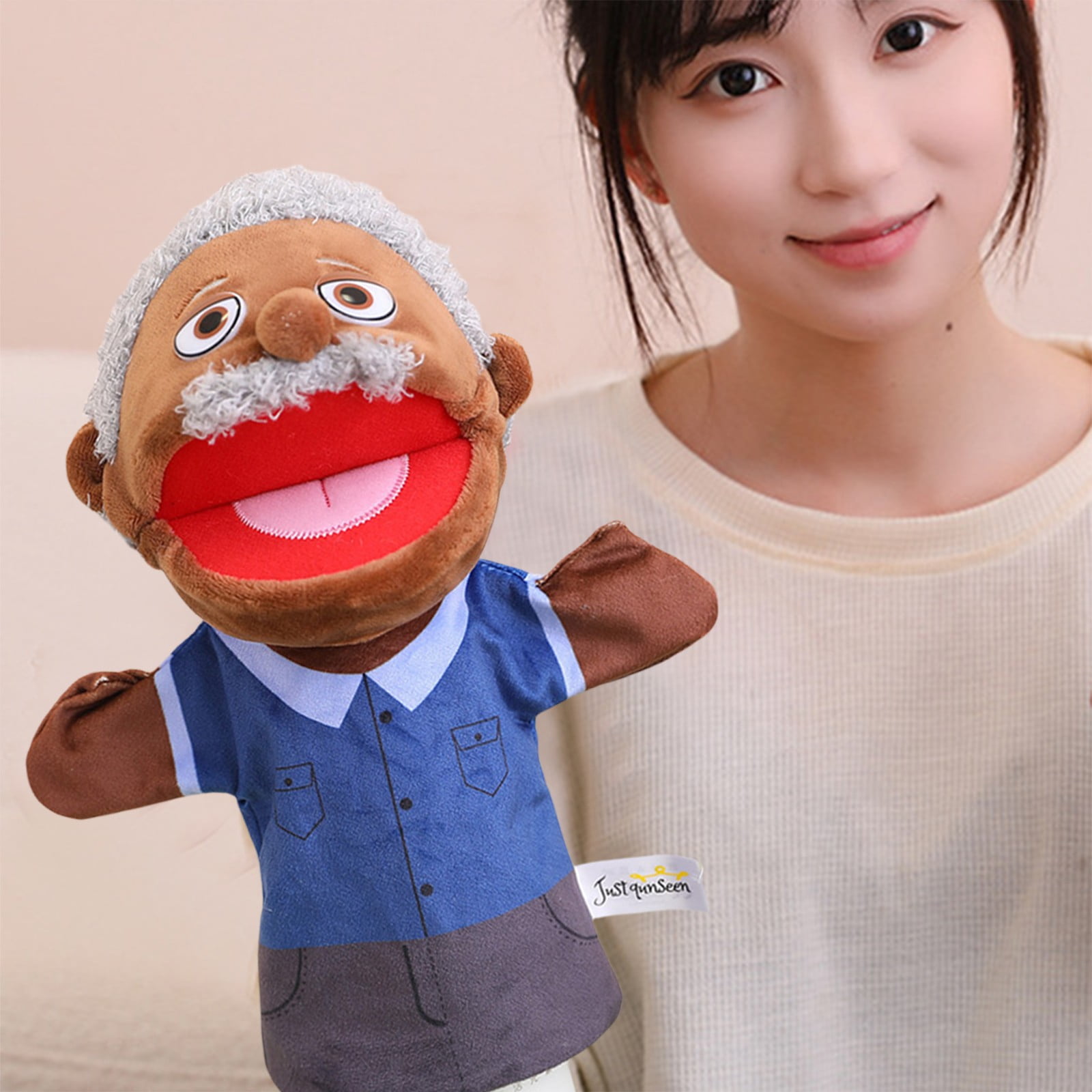 Plush Puppet with Movable Mouth – Realistic Long-Haired Character Hand ...