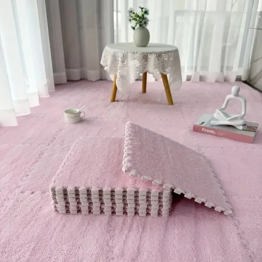 Plush Puzzle Foam Floor Mat for Kids Thick Interlocking Fluffy Tiles ...