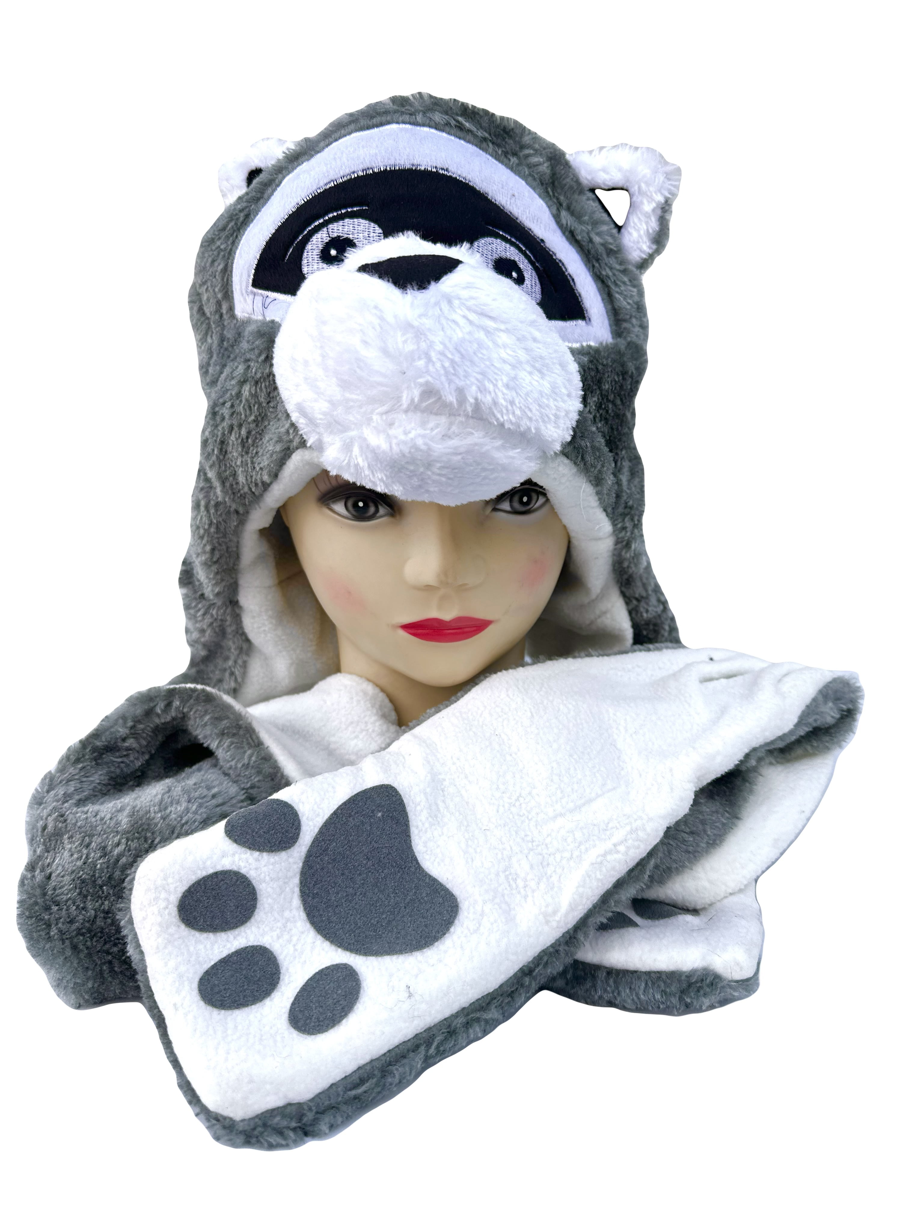 Plush Raccoon Animal Hat - Raccoon Hat with Ear Flaps and Hand Pockets ...
