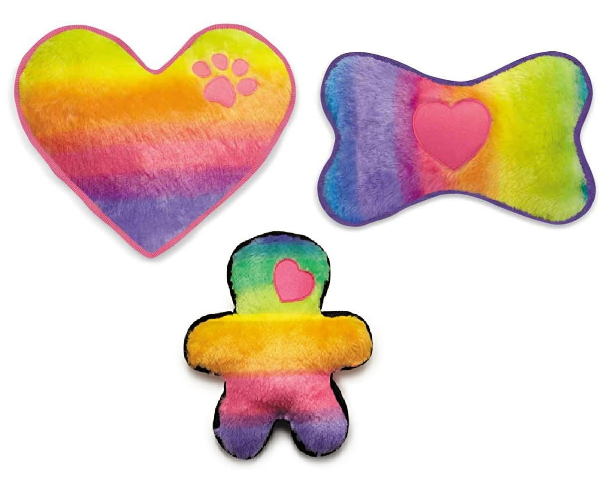 Plush Rainbow Dog Toys Soft Colorful Squeaker Ombre Choose Heart or ...