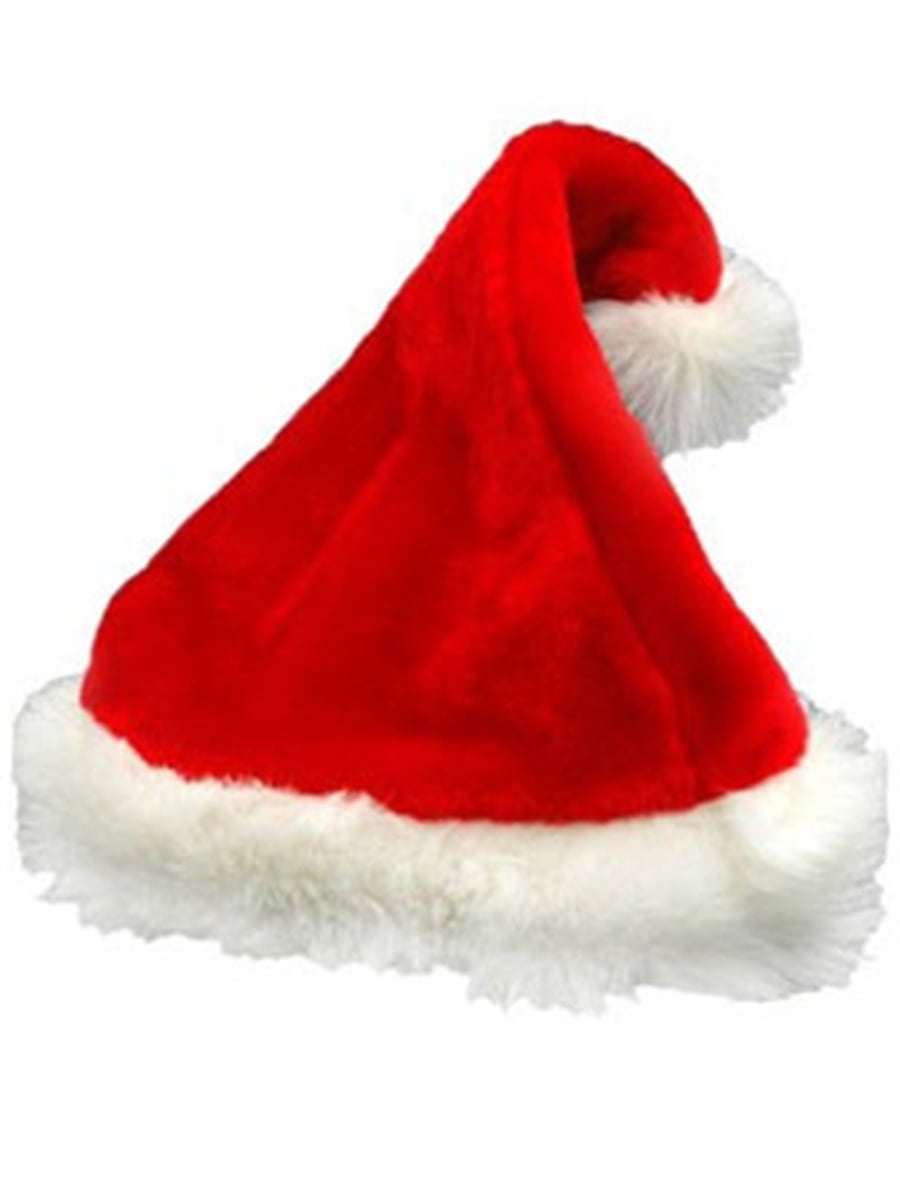 Plush Red Santa Claus Hat w White Faux Fur Trim Adult (23" Cir ...