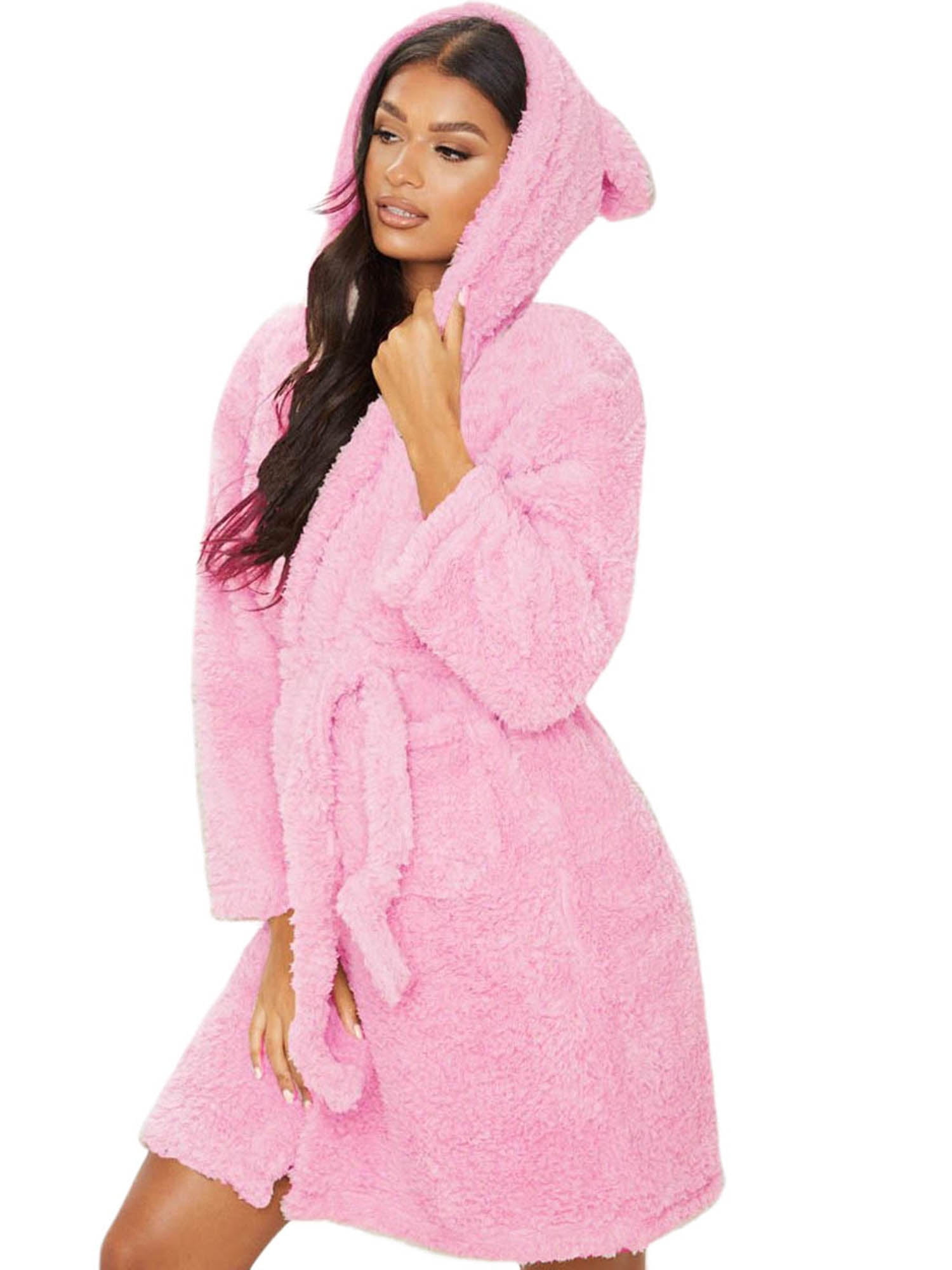 Plush Robes for Women Cozy Warm Bathrobes with Hood Soft Animal Ears ...