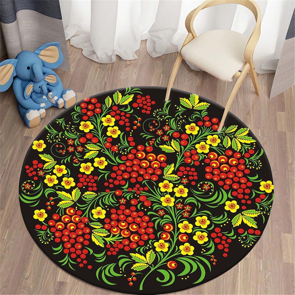 Plush Round Rugs Strawberry and Flowers 3D Printed Floor Mat Retro ...