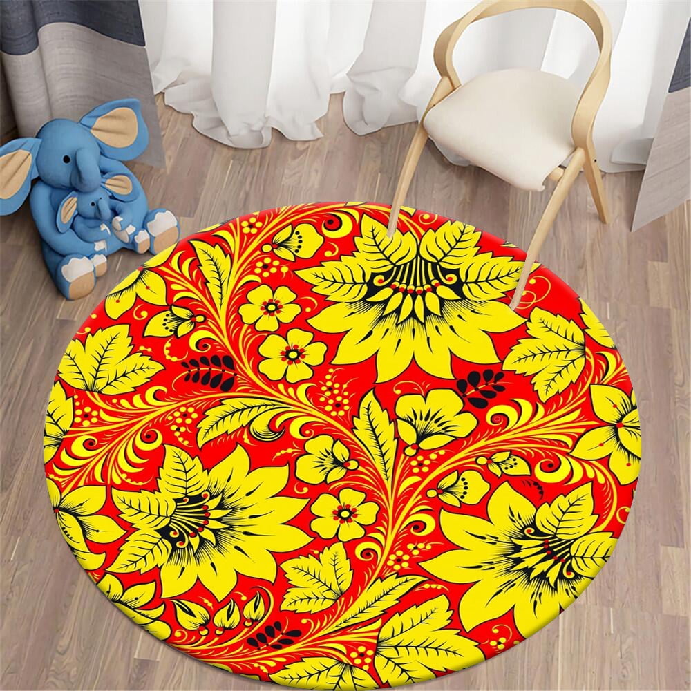 Plush Round Rugs Strawberry and Flowers 3D Printed Floor Mat Retro ...