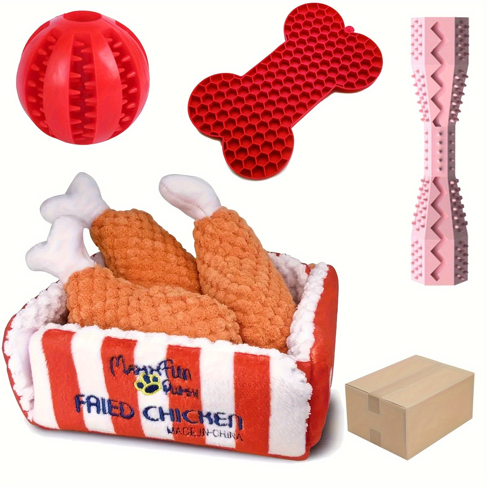 Plush Silicone Dog Toy Set - Plush Fried Chicken Interactive Dog Toys ...