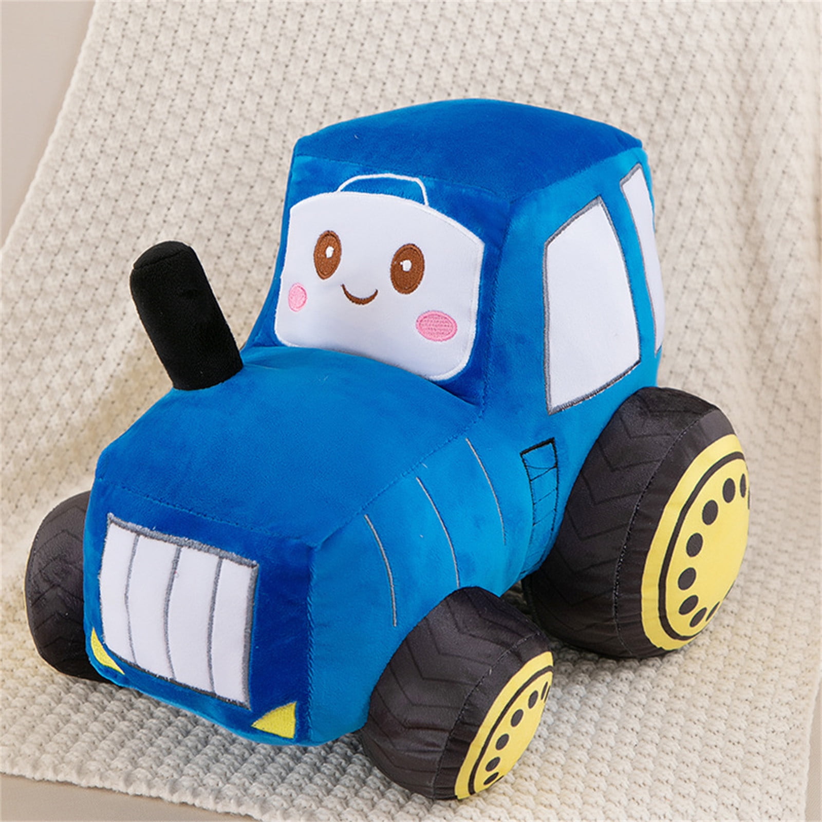 Plush Simulation Farm Tractor Cute 3D Blue Tractor Stuffed Truck Toy ...