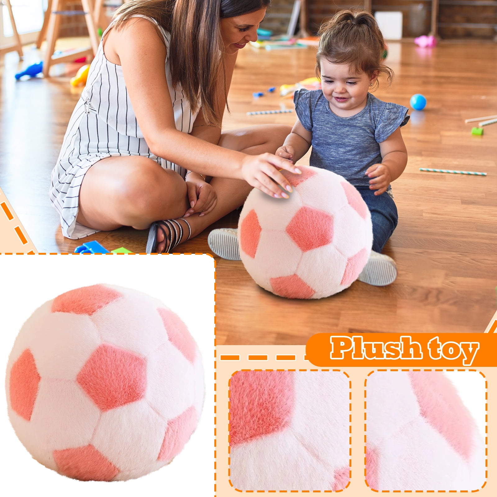 Plush Soccer Ball Stuffed Animal - Soft Plush Toy With Pink & White ...