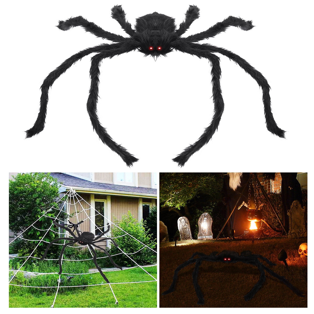 UKCOCO Outdoor Spider Decoration Plush Spider Polyester Red Light 1Set ...