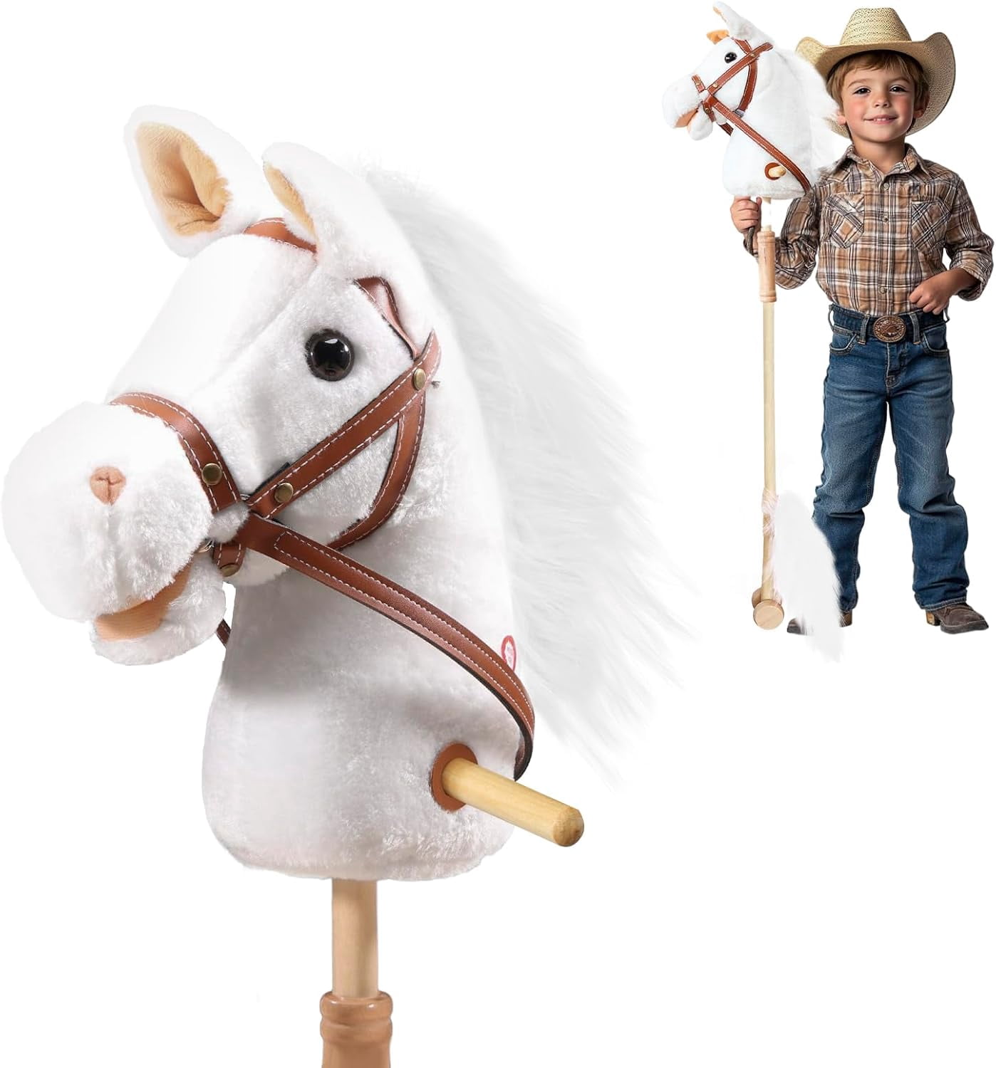 Plush Stick Horse with Wood Wheels Real Pony Neighing and Galloping ...