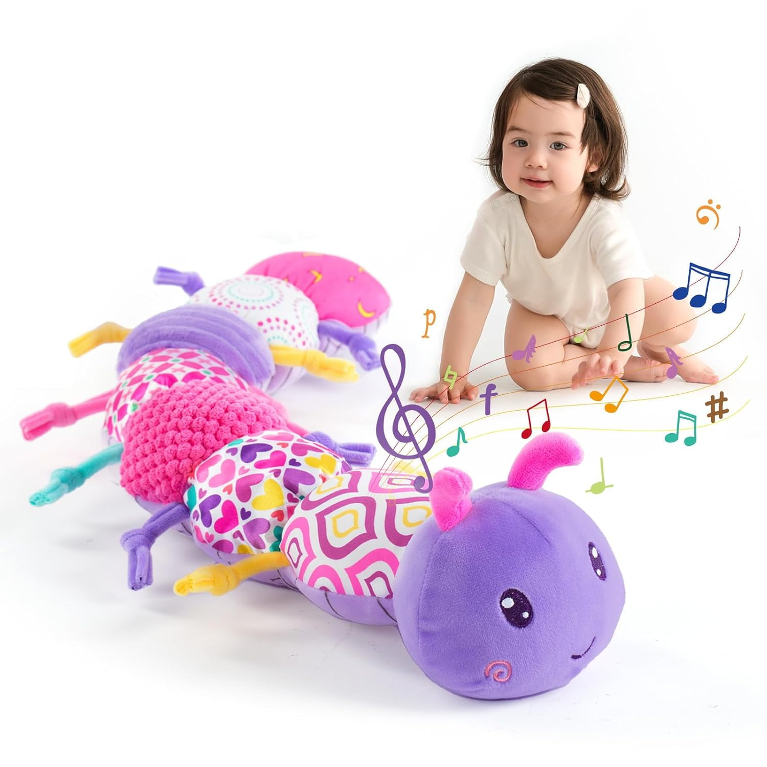 Plush Stuffed Animal Musical Sensory Toys for Ages 0-2, Tummy Time Baby ...