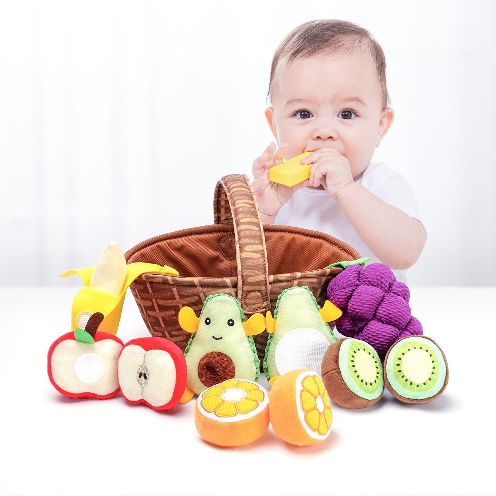 Plush Stuffed Cloth Fruit Food Toy Set For Toddler 1-3, Soft Fruit ...