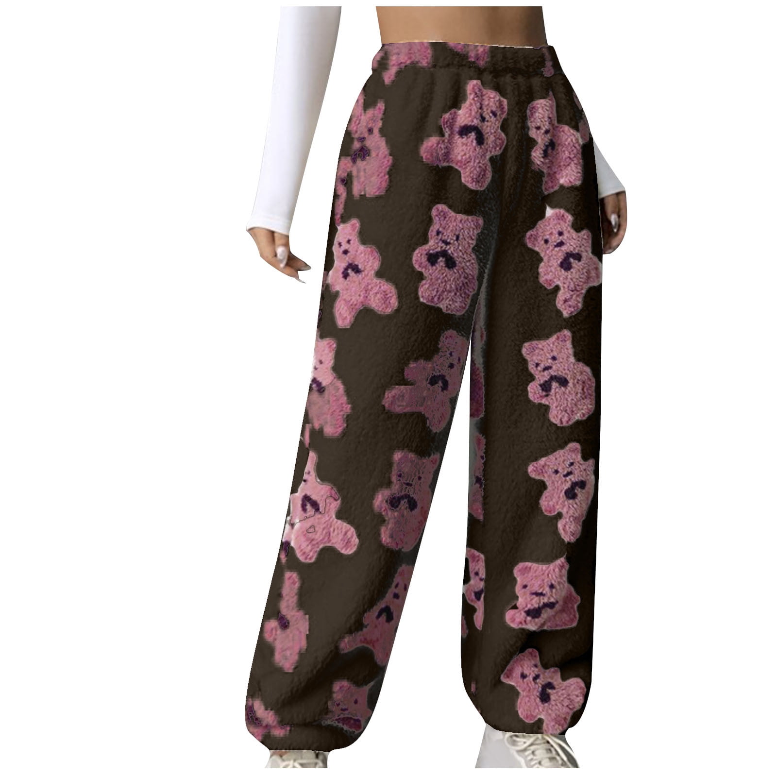 Plush Teddy Bear Pajama Pants for Women Teen Girls High Waisted Lounge ...