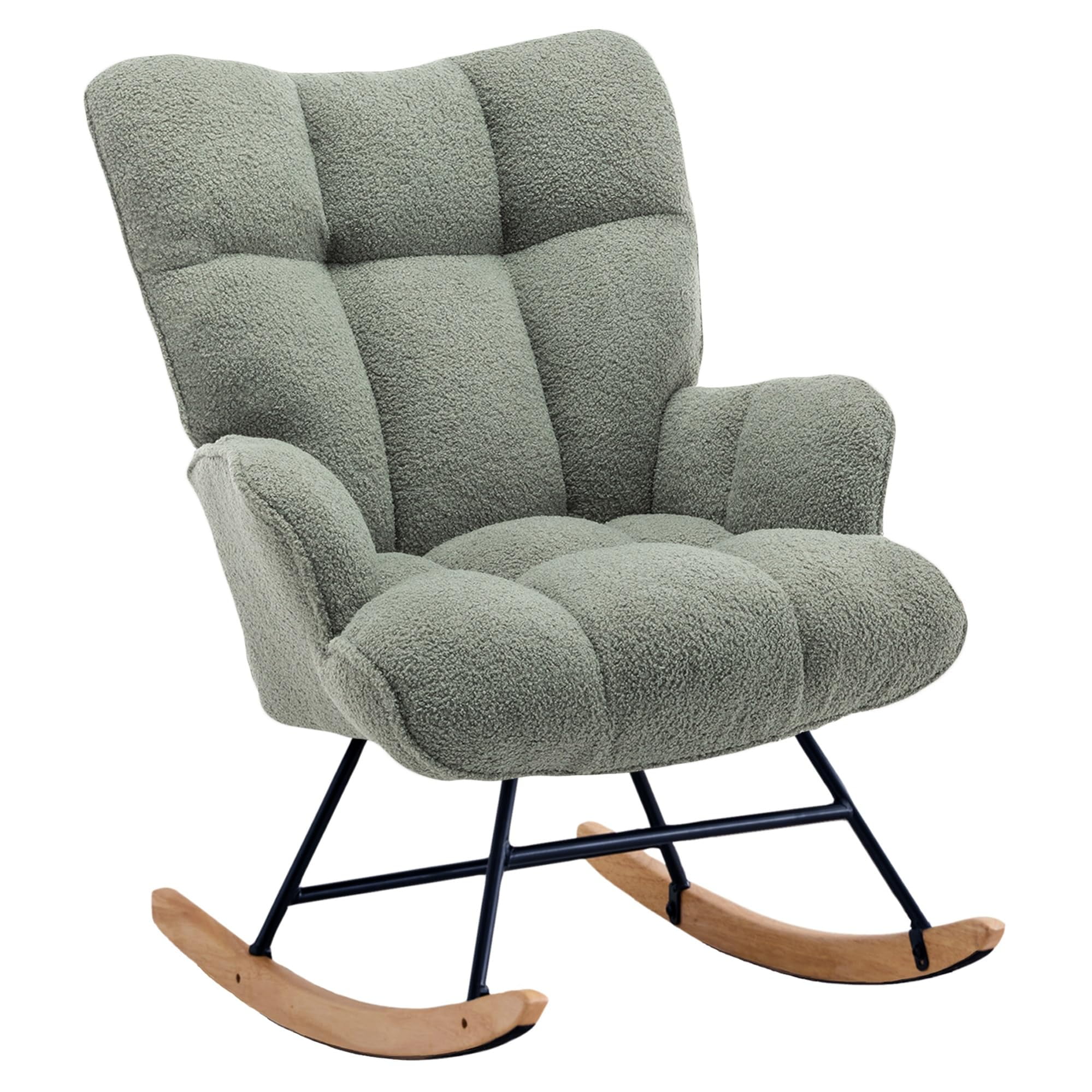 Plush Teddy Rocking Chair, Upholstered Glider Rocker with High Back ...