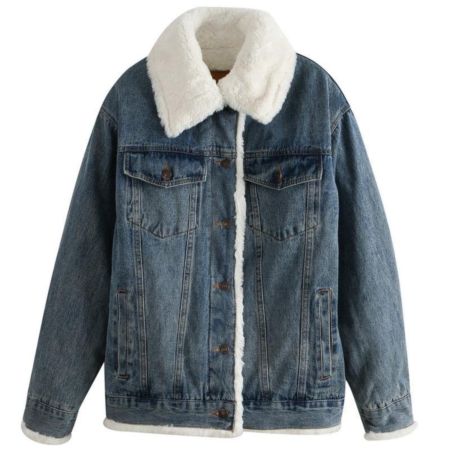 Plush Thick Lamb Wool Denim Jacket - Walmart.com