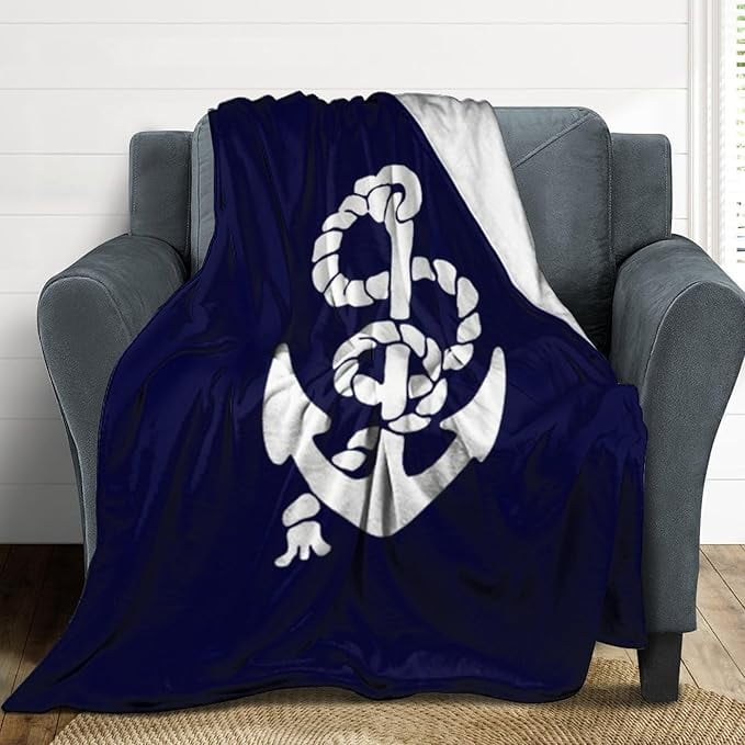 Plush Throw Blanket Navy Blue Nautical Anchor Soft Cozy Blanket Flannel ...