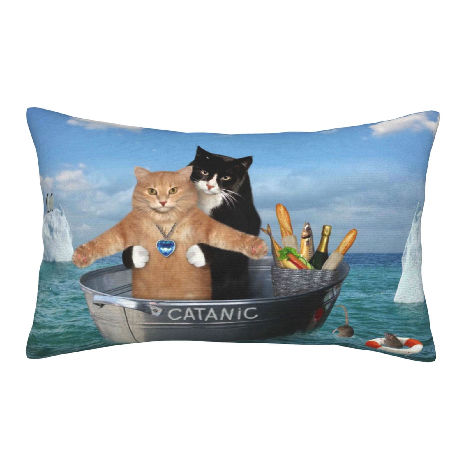 Plush Throw Pillow Covers, Brave Cats Floating Sea Iceberg Pillow Cases ...