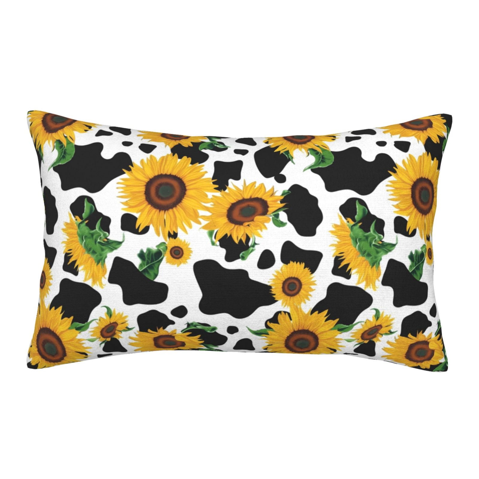 Plush Throw Pillow Covers, Cute Cow Print Sunflower D Pillow Cases with ...