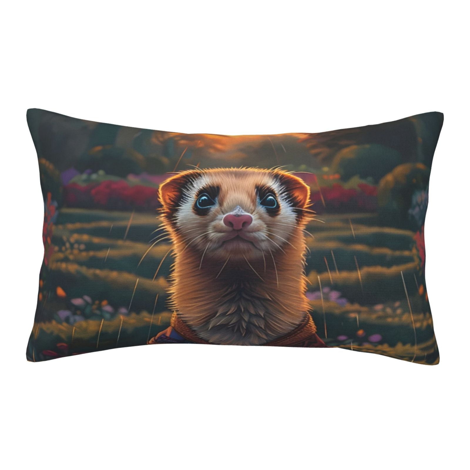 Plush Throw Pillow Covers, Garden Meditating Weasel Pillow Cases with ...