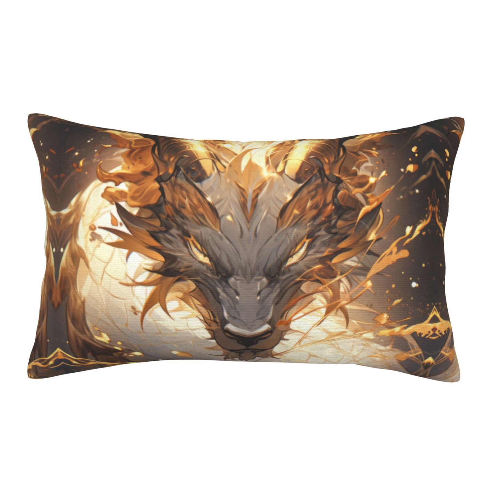 Plush Throw Pillow Covers, Golden Horned White Dragon Pillow Cases with ...