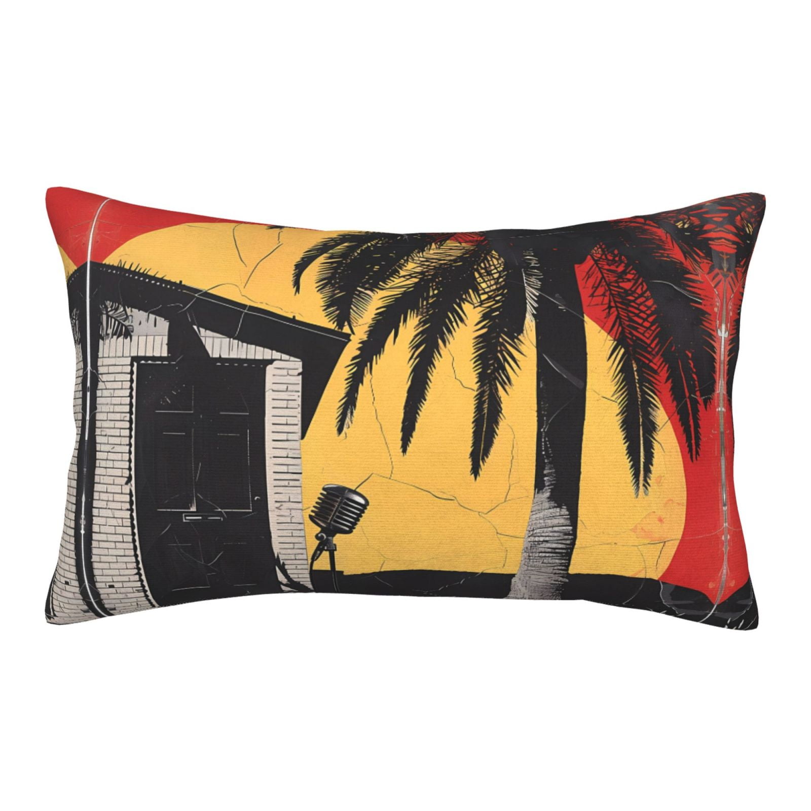 Plush Throw Pillow Covers, Retro Tropical Microphone Pillow Cases with ...