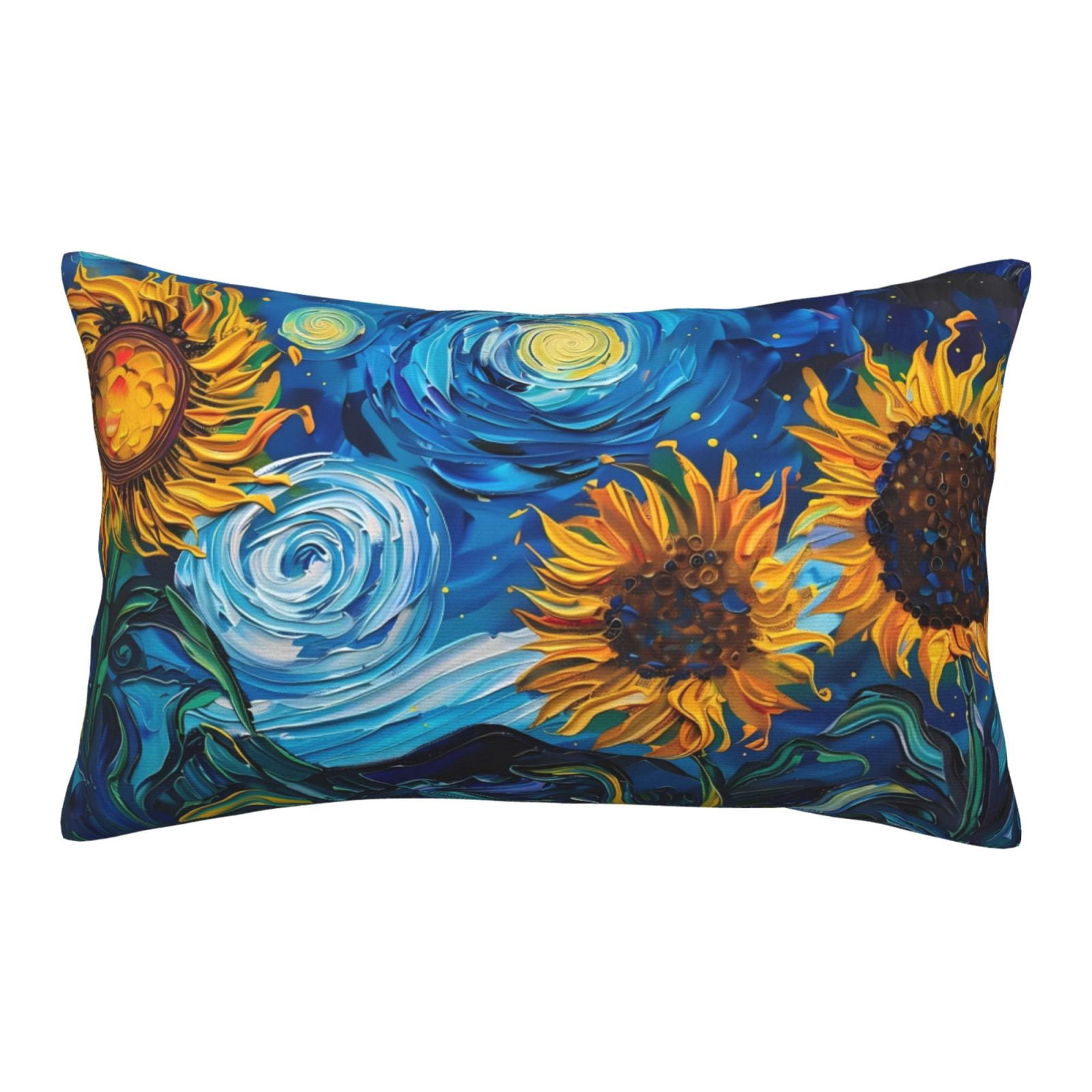 Plush Throw Pillow Covers, Starry Night Sunflower Field Pillow Cases ...