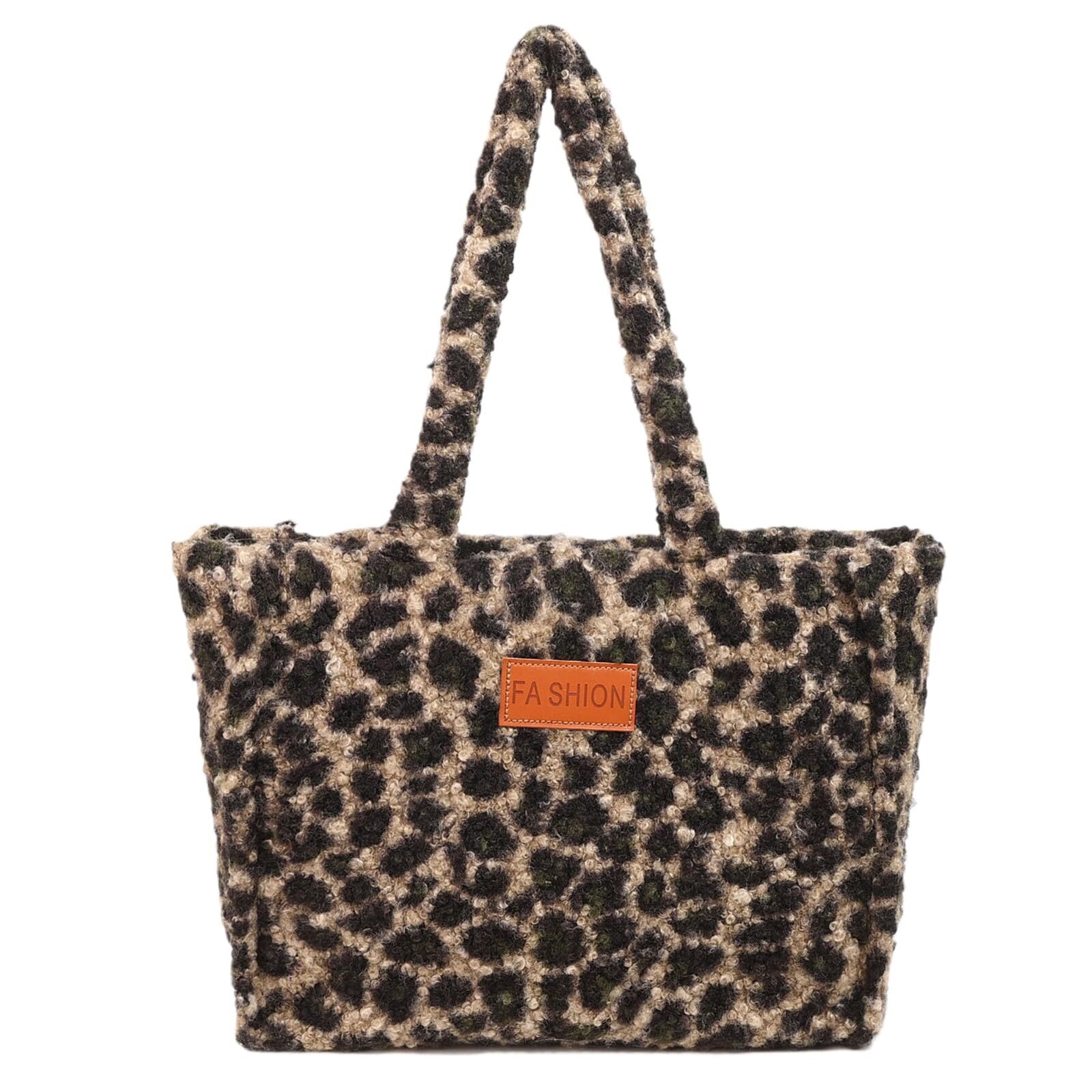 Plush Tote Bag Large Soft Leopard Print Purses for Women Fluffy Fuzzy ...